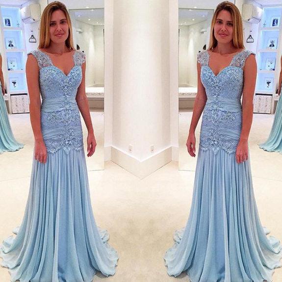 Lace Prom Dresses,Blue Prom Dress,Modest Prom Gown,Light Blue Prom Gown ...